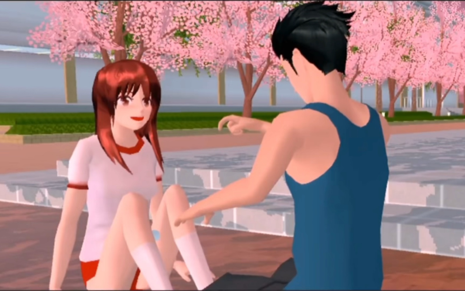 樱花校园模拟器:千仞雪不小心摔倒了,好在唐三及时发现!