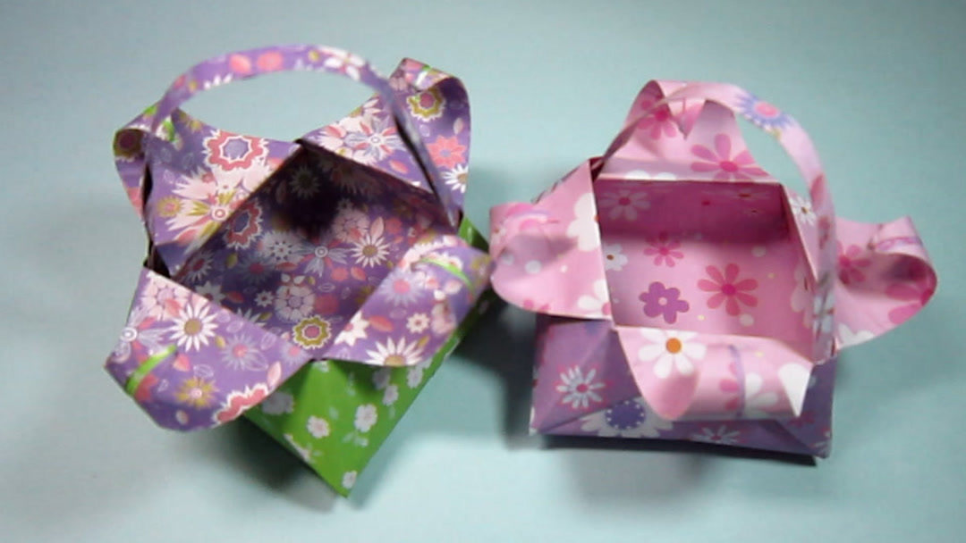儿童手工折纸手提篮子,简单小花篮的折法视频,DIY手工制作