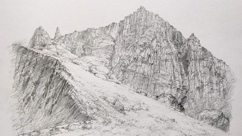 (二)这幅高山素描画得美极了,岩石精细描绘方法,后悔收藏晚了