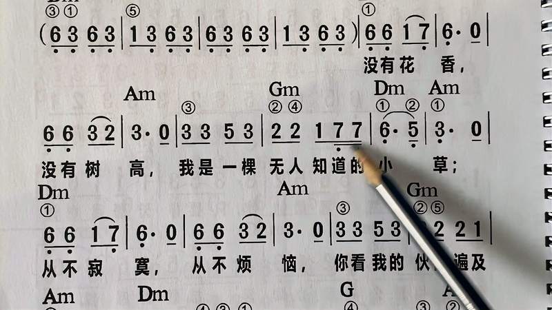 歌曲《小草》,电子琴和弦有声简谱