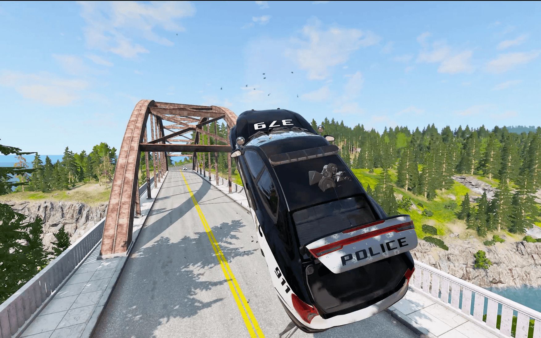 车祸模拟 警车撞大桥 BeamNG 汽车碰撞CarSport