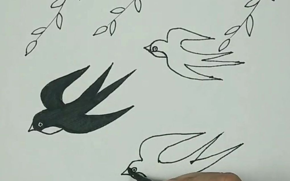 【简笔画】燕子,每天一幅简笔画(上色)