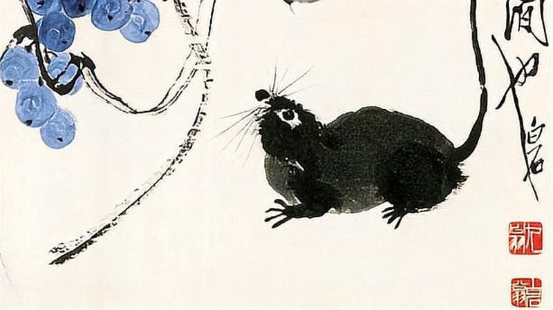 如何鉴赏齐白石的灯鼠图,齐白石传人汤发周说,要先看老鼠的画法