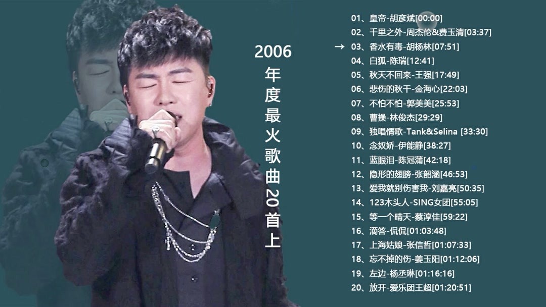 2006年度最火歌曲20首上 胡彦斌 皇帝 千里之外 曹操 蓝眼泪 放开
