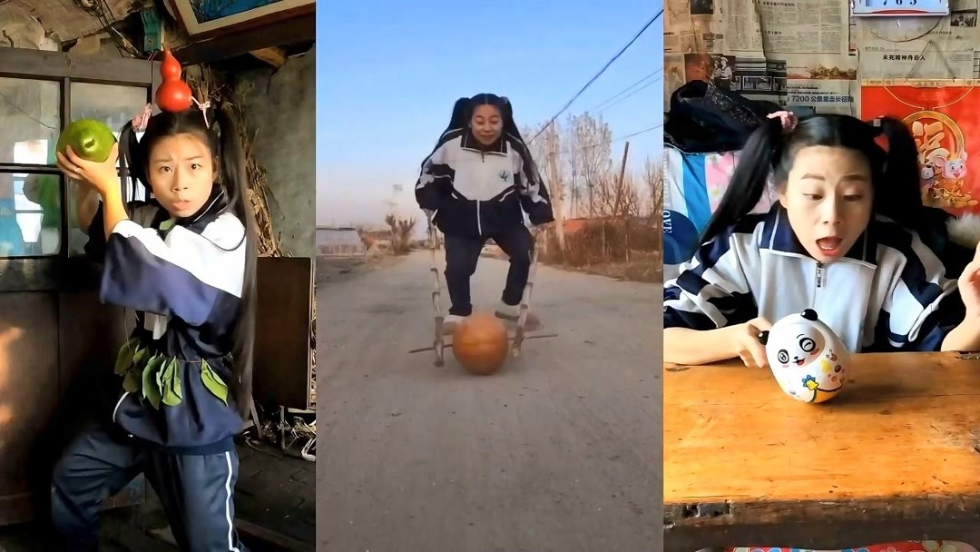 爆笑农村囧事:傻妞看到南瓜,突发奇想竟然把南瓜做成了小推车!