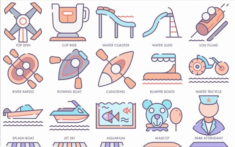 65款手绘卡通简约线描线稿游乐场园模板项目创意图标标志ai矢量素材...