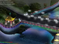 枫亭楼体夜景河流LED动画效果NEON2015亮化