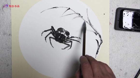 国画写意螃蟹画法欣赏,简单易临摹,非常适合初学者