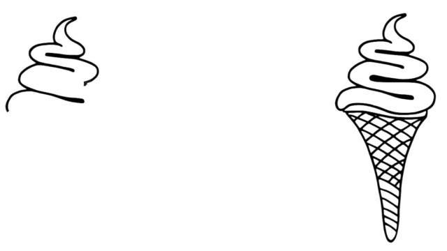 简笔画:四个花边爱心和两个甜筒