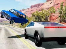BeamNG:特斯拉皮卡车速度太快来不及刹车连环相撞,拟真车祸模拟