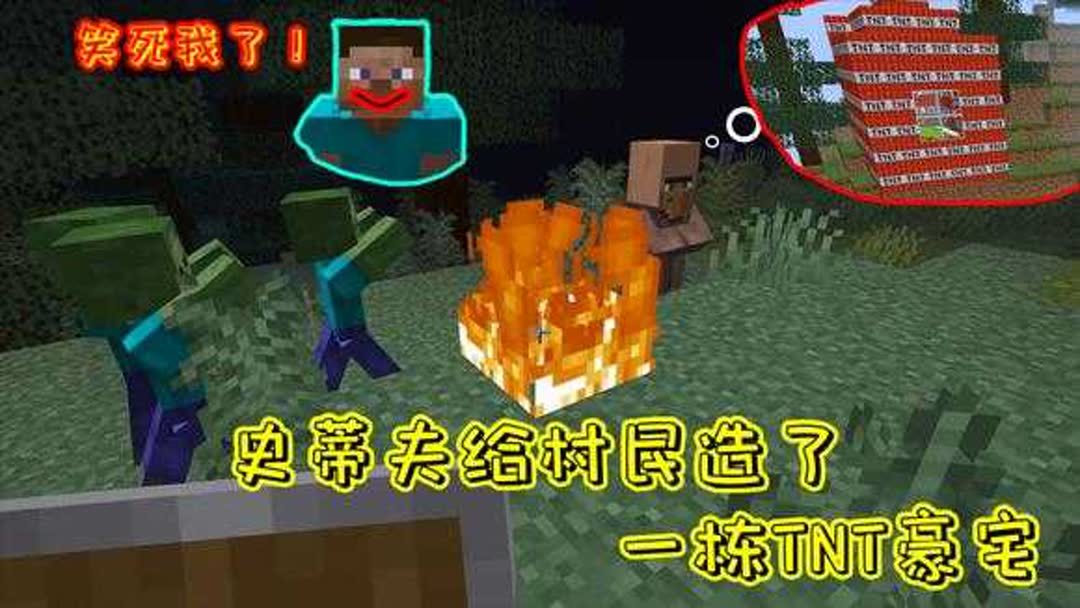爆笑我的世界,史蒂夫用TNT给村民造房子,结果村民被僵尸追杀