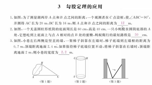 北师大八年级数学上册作业本-第一章勾股定理-勾股定理的应用