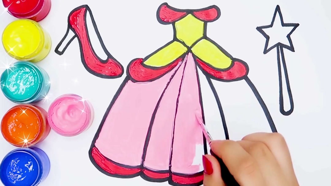 学习公主裙的简笔画并为它上色