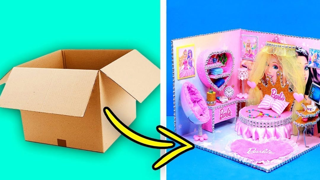 真厉害!看看如何用纸箱给芭比娃娃制作一个美丽的新家吧!