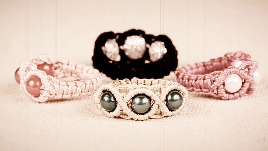 手工制作首饰教程,用线和珠子编织宝石戒指