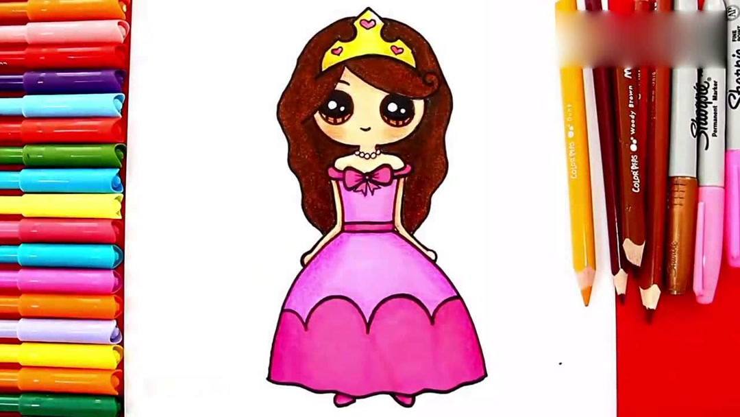 趣味简笔画,绘制一个可爱的小女孩并着色,公主裙很漂亮哦!