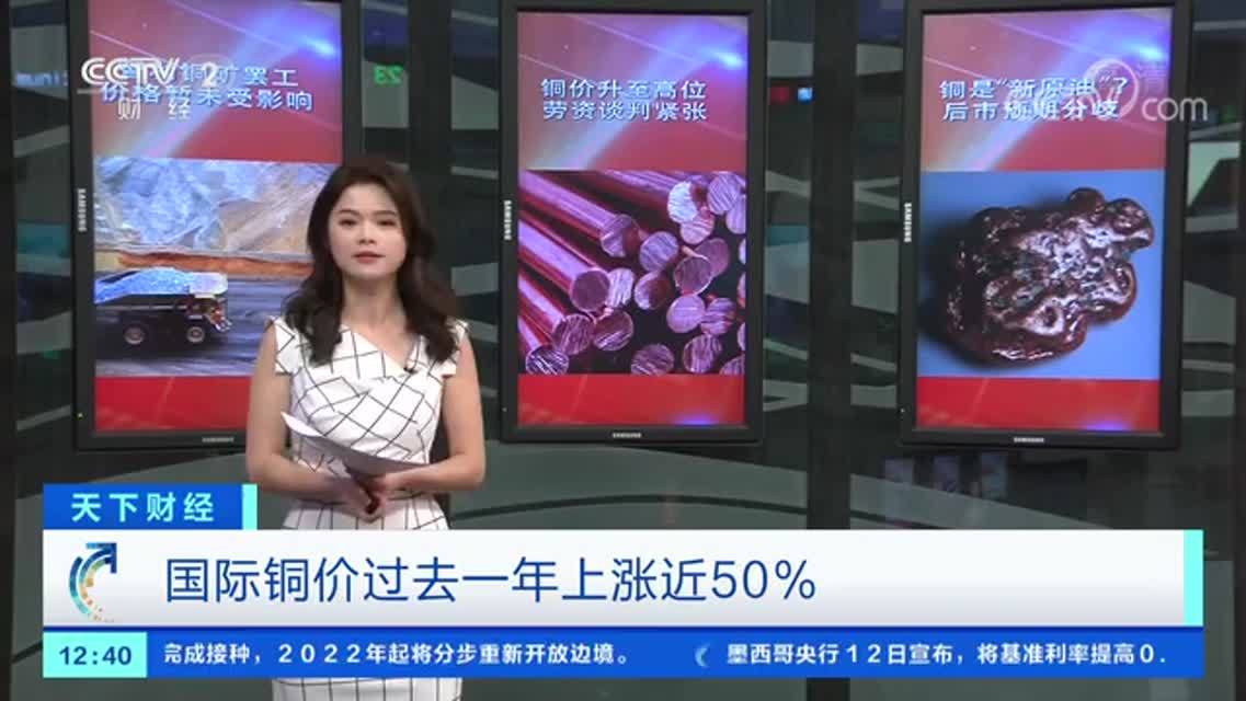 国际铜价一年涨近50%