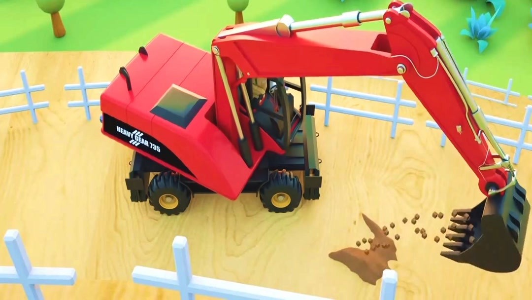 卡通挖掘机修路 为挖掘机找到合适的轮胎 吊车救援挖掘机