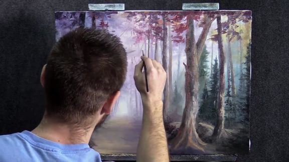 油画教程:油画风景,迷雾森林