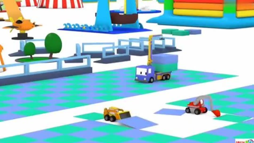 迷你卡车动漫 迷你挖掘机爱得 起重机查理推土机比利建设碰碰车场和...