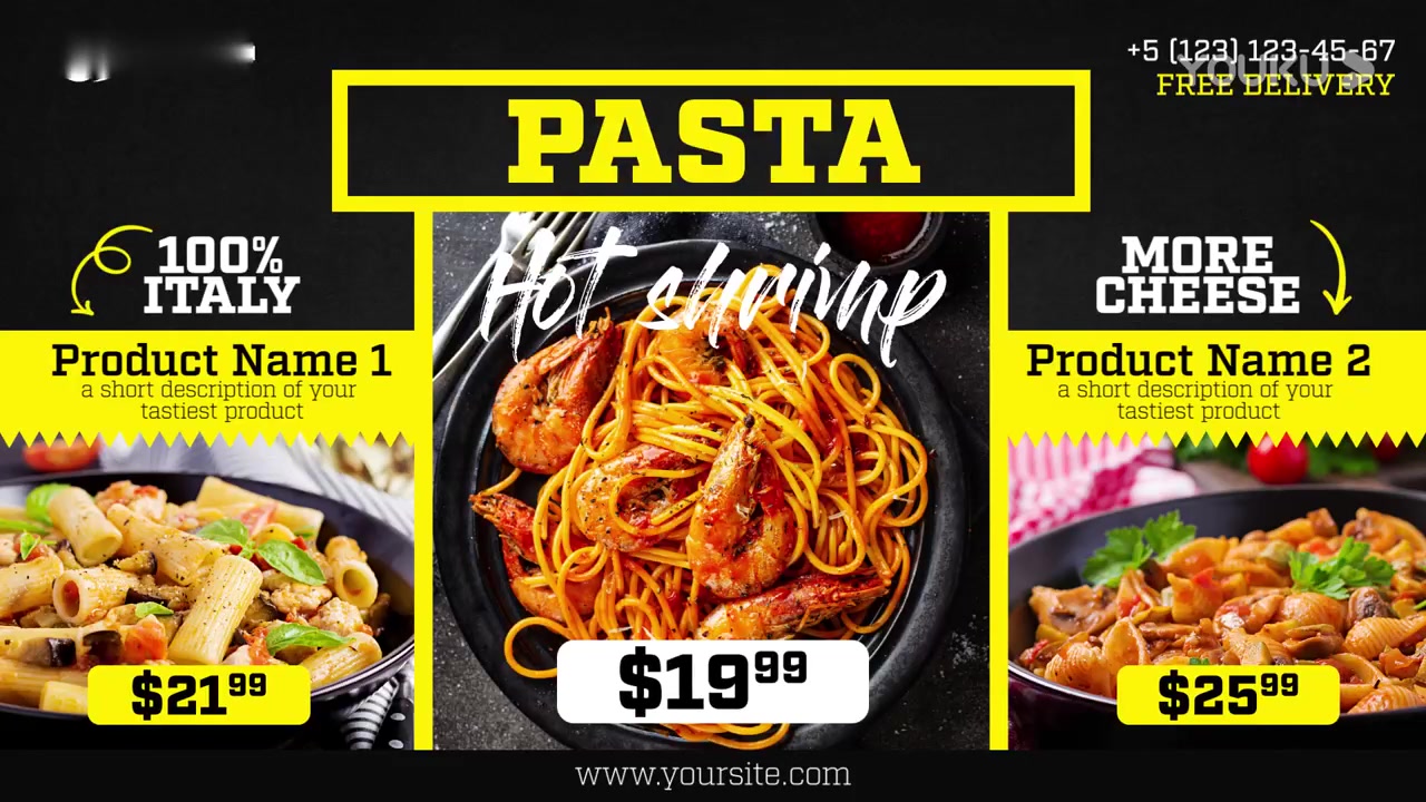 黑色品质感餐厅美食菜单宣传展示AE模板