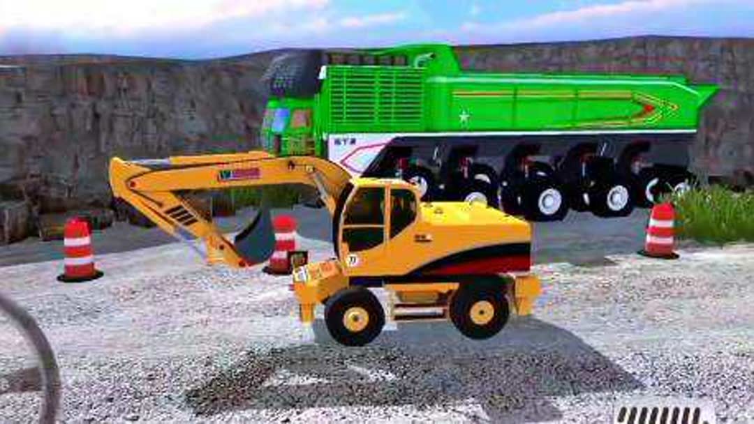 大山里挖掘机挖石块运输表演,工程车挖机驾驶模拟器游戏