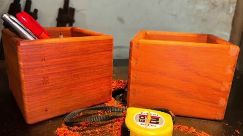 木艺小知识!如何用最简单的办法制作燕尾榫的小笔筒?