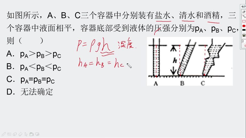 液体压强常考题型3-试管斜放问题