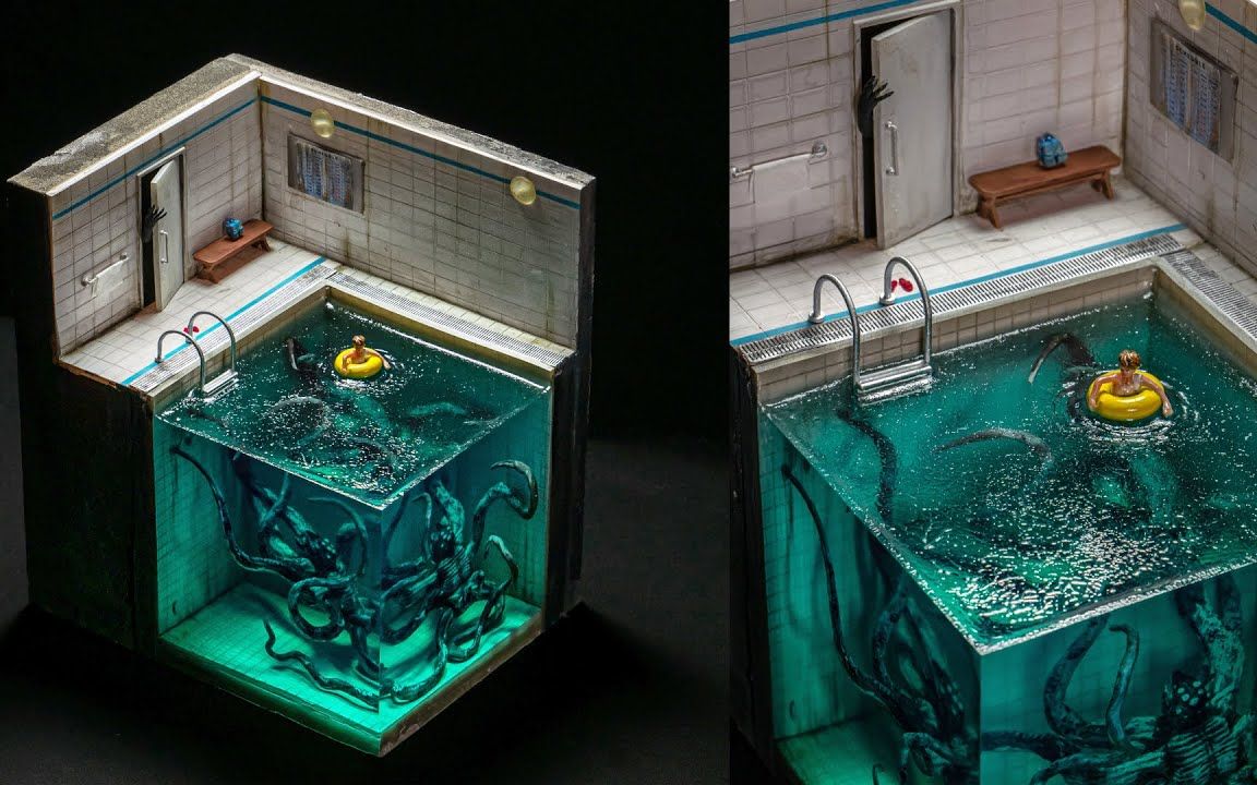 【手工】油管手工 创意场景 如何制作一个恐惧与恐怖的泳池场景