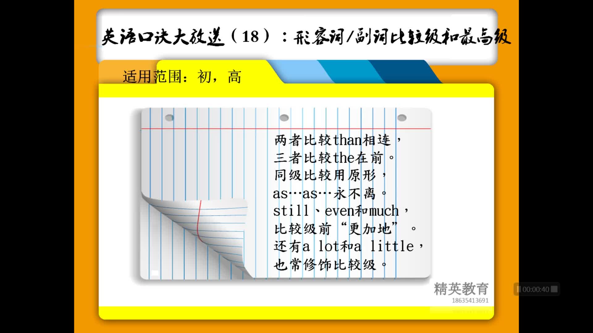 英语口诀十八弹:形容词和副词的比较级最高级用法