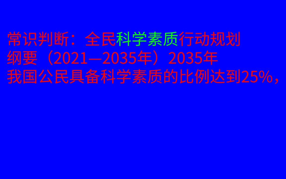 常识判断:全民科学素质行动规划纲要(2021—2035年)