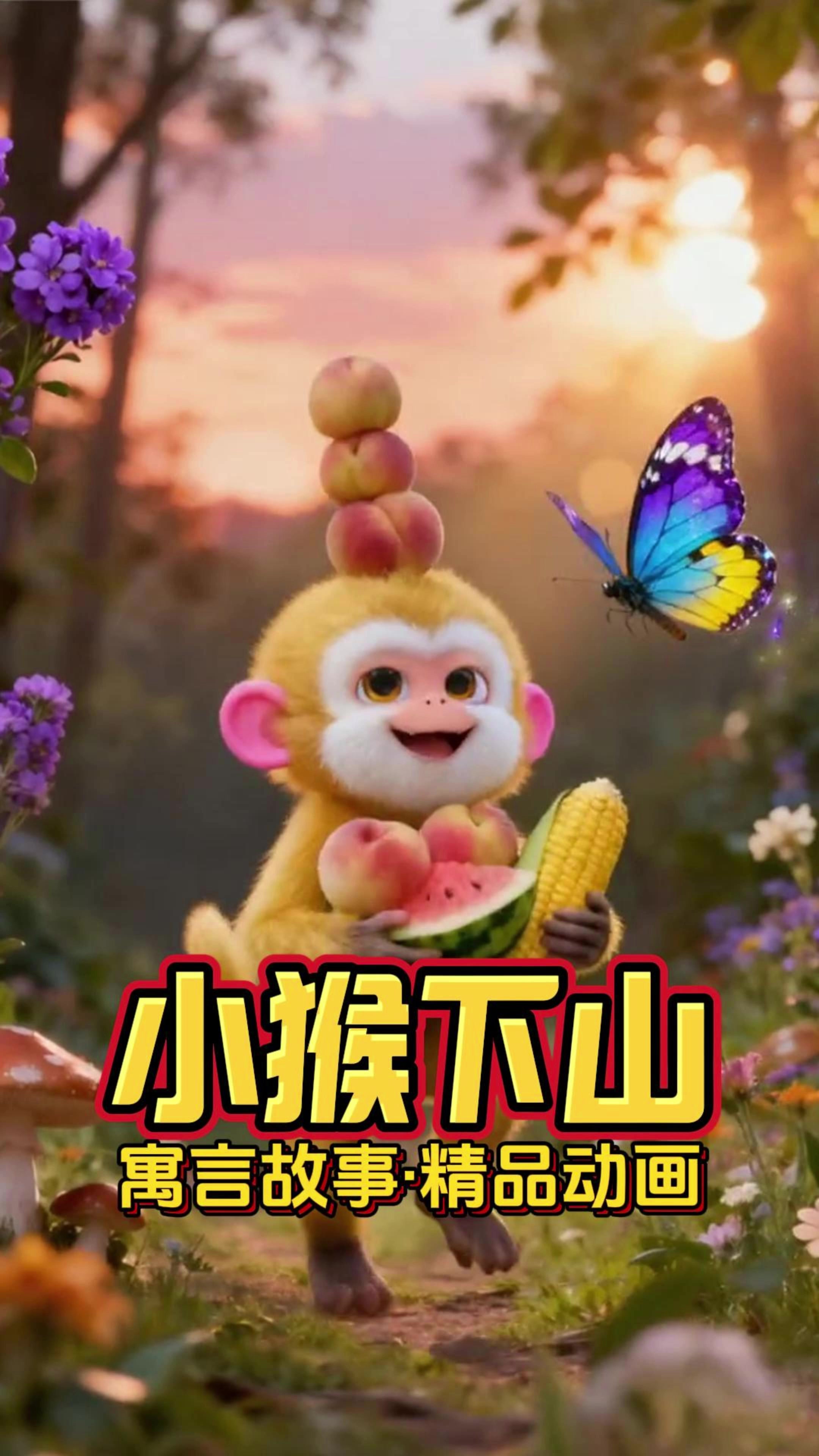 寓言故事《小猴下山》,精品原创动画故事! 中外童话故事,睡前故事,...