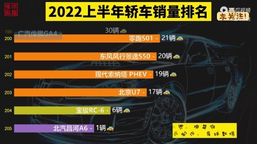 2022上半年轿车销量排名,五菱神车勇夺第2,比亚迪全面崛起