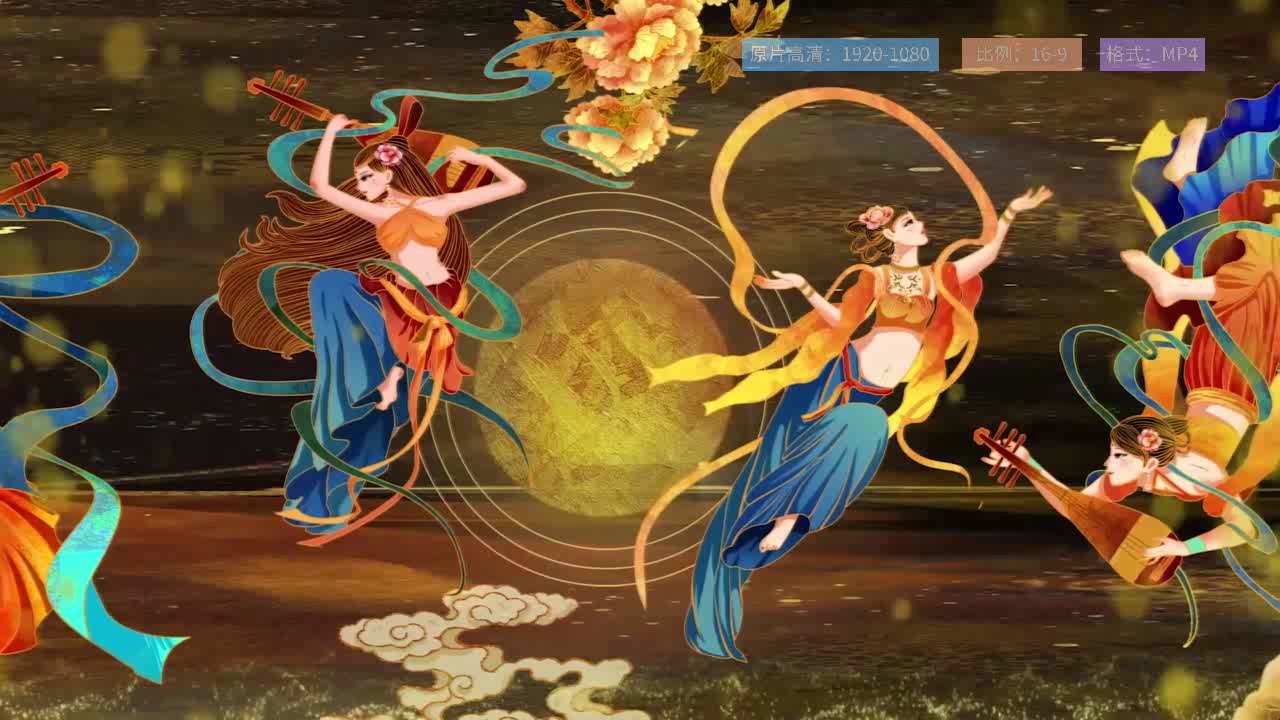 3078飞天乐鼓 敦煌飞天配乐成品视频伴奏舞蹈表演出led大屏幕背景...
