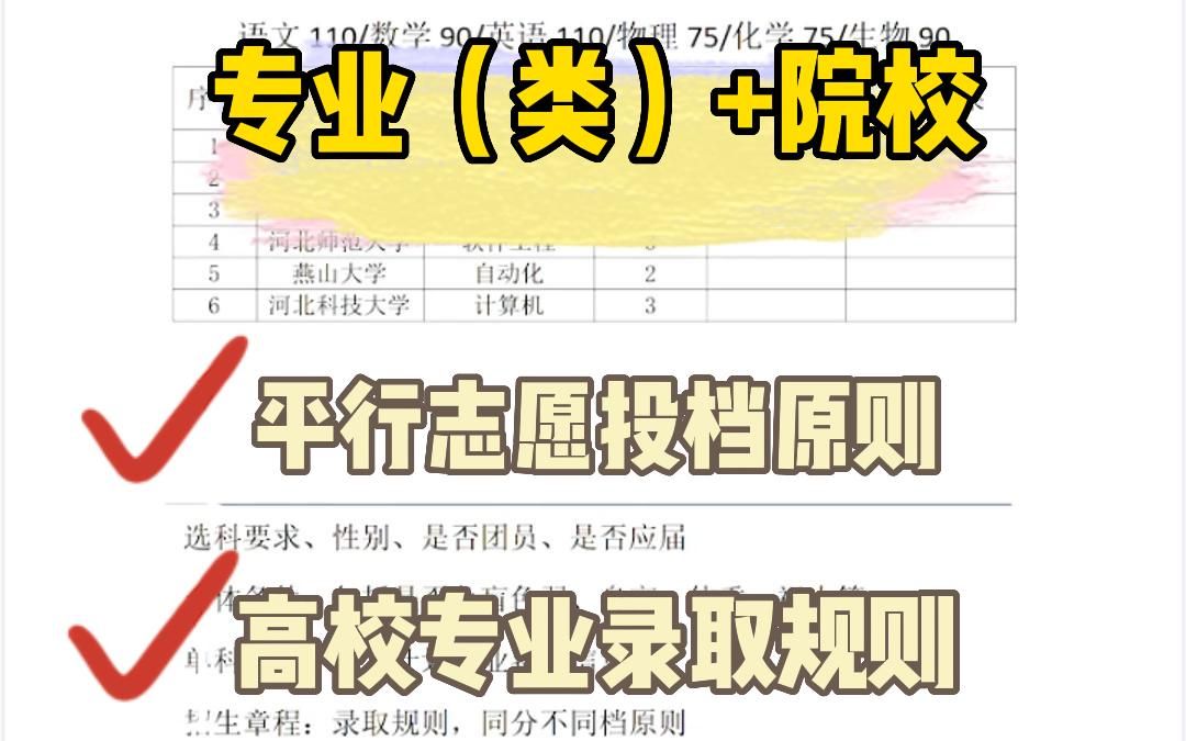 专业(类)+院校(平行志愿投档原则+高校专业录取规则)
