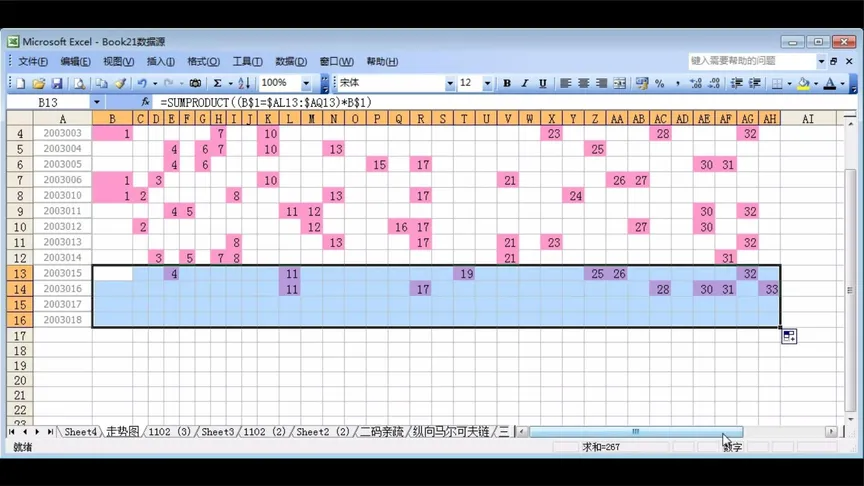 Excel操作交流31——显示双色球的走势图