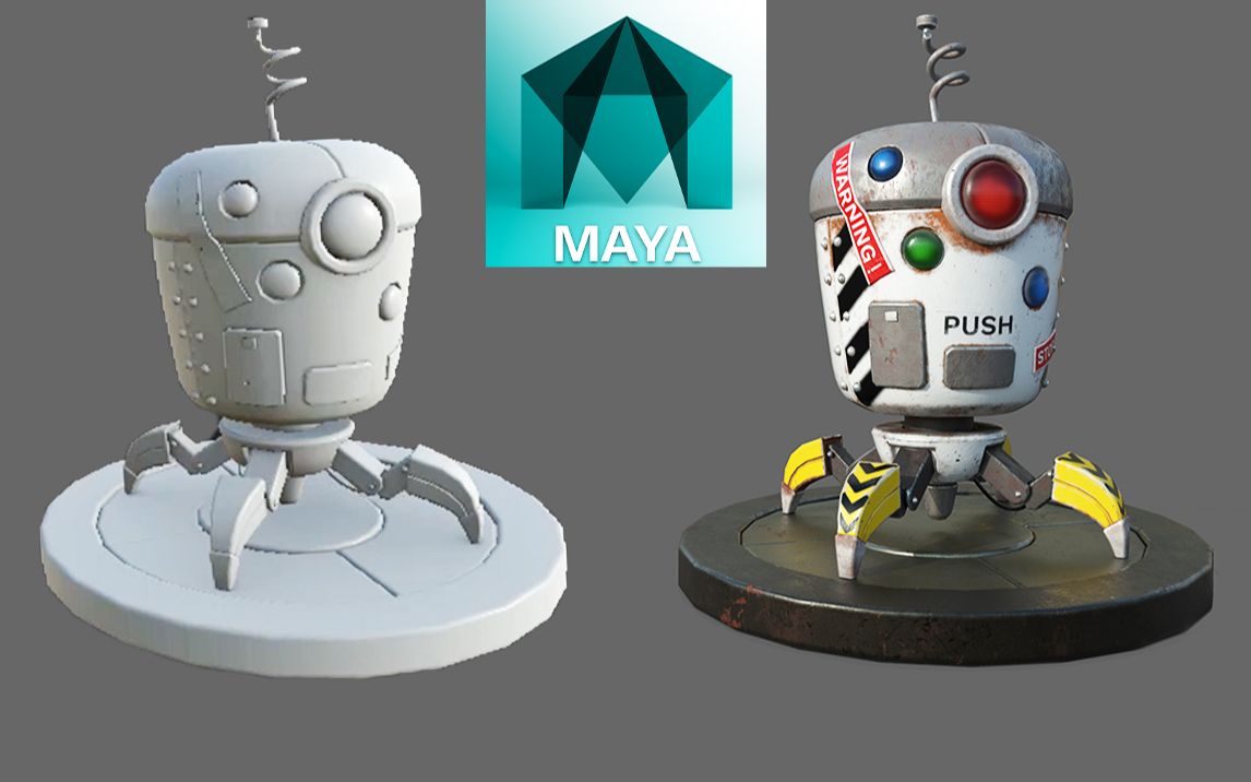 【MAYA零基础建模】机器人模型制作+SP材质渲染全流程,硬表面机械...