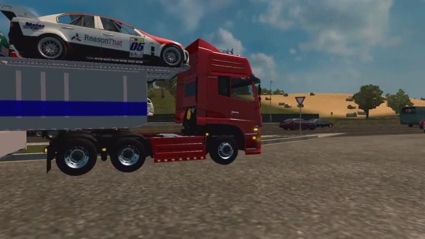 欧洲卡车模拟2:东风天龙34米飞机板车运输小轿车!