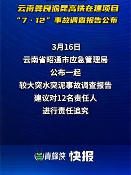 致7死4伤!云南公布彝良渝昆高铁在建项目"7·12"事故调查报告
