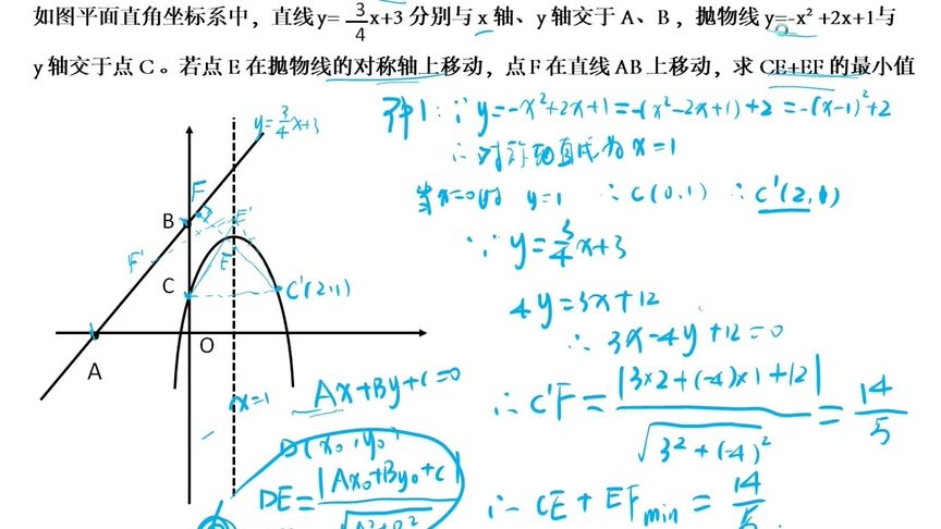 抛物线与直线双动点最值问题,三种解法,总有一款适合您!