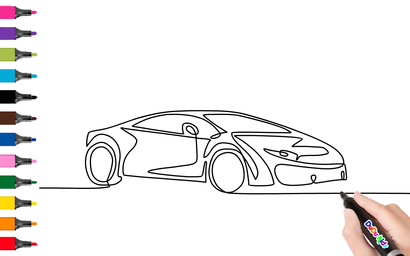 怎样画赛车一条线简笔画少儿美术绘画教程视频