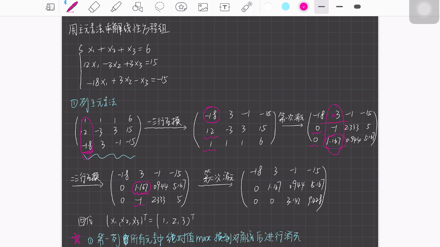 【数值计算方法】 解线性方程组的高斯消去,主元素法,速成!