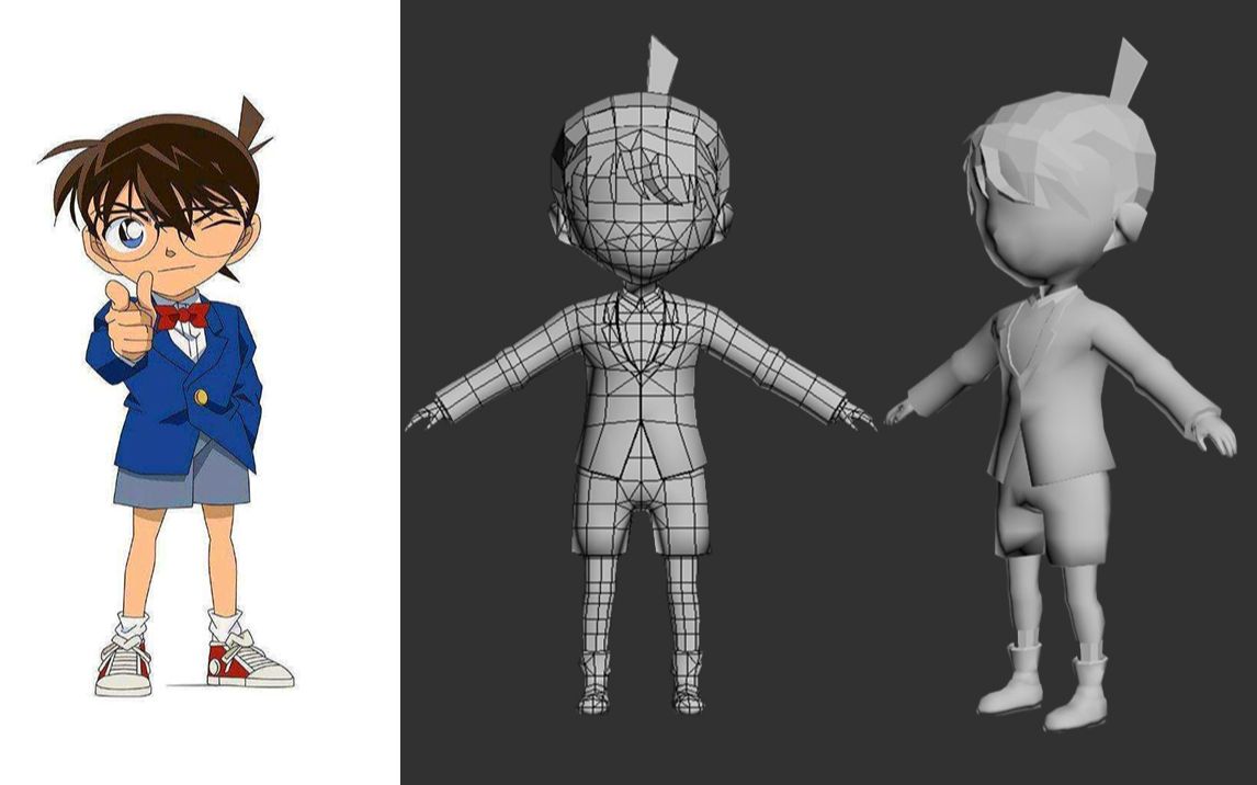 【3DMAX人物建模】3DMAX制作3D动漫人物角色柯南模型,3D人物...