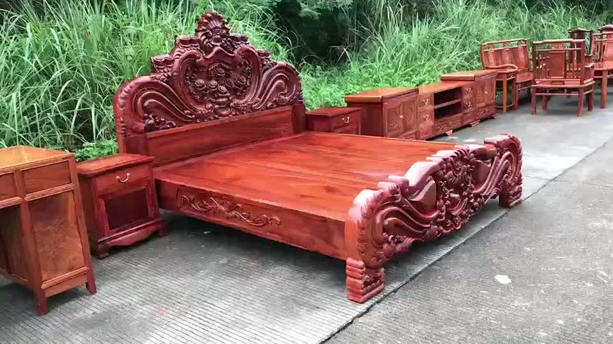 缅甸花梨木玫瑰床.#生产厂家 #红木家具