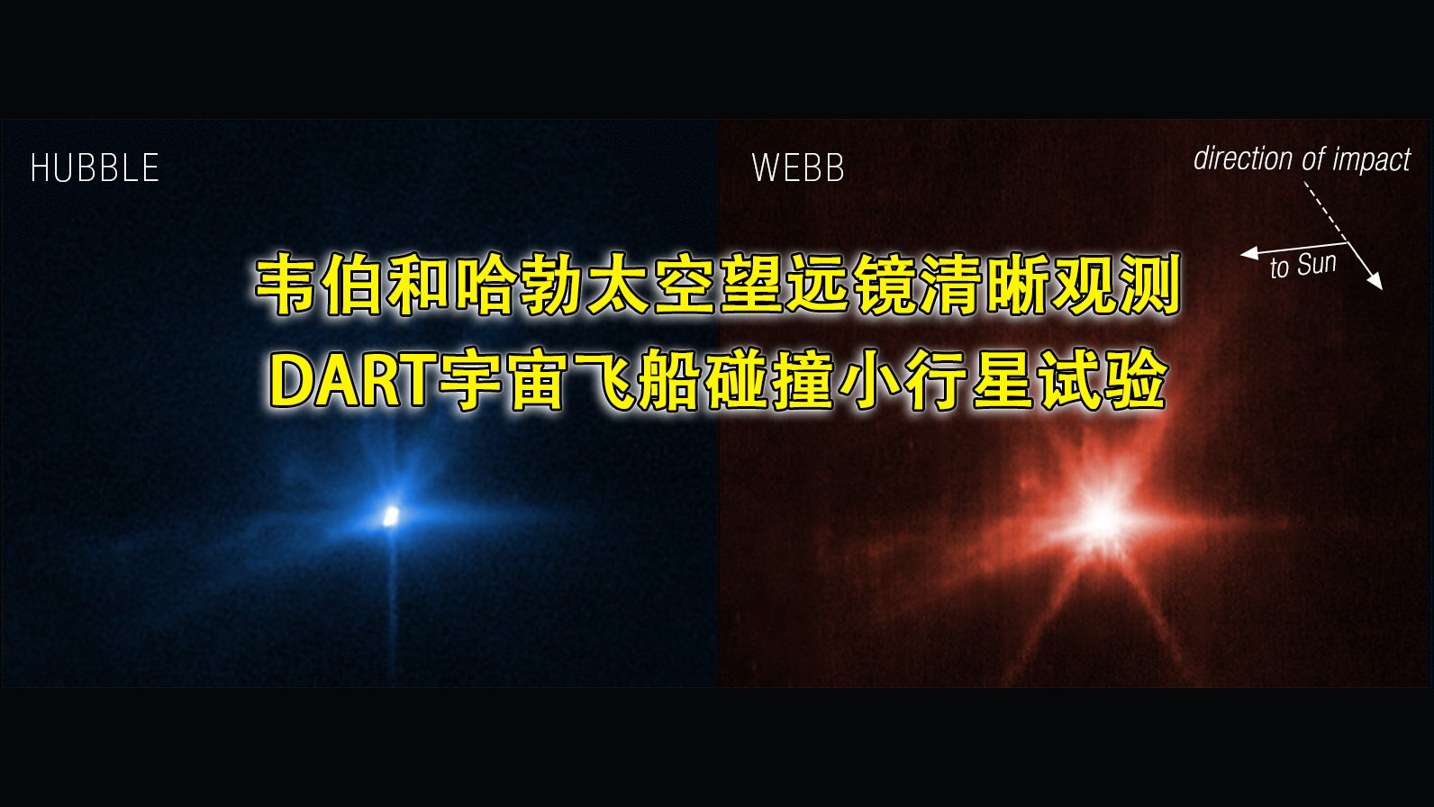 韦伯和哈勃太空望远镜清晰观测,DART宇宙飞船碰撞小行星试验