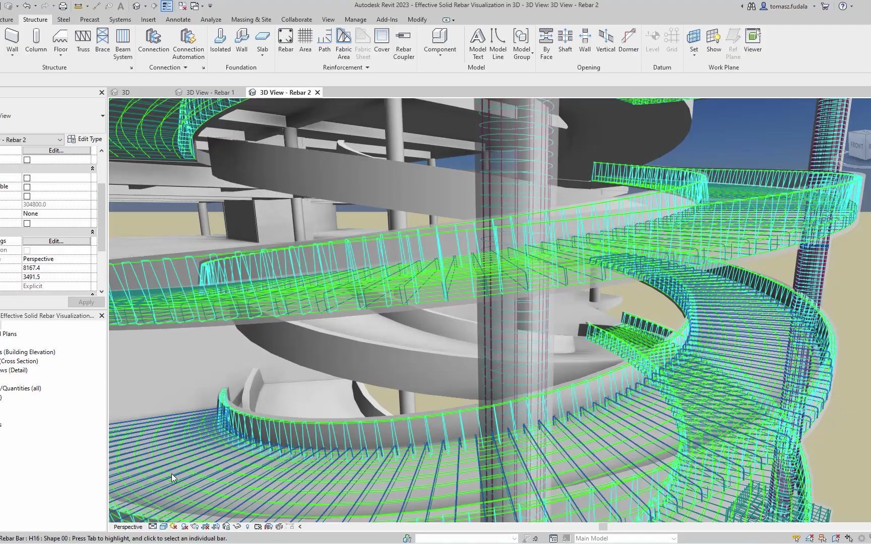 Revit 2023 三维视图中有效的实体钢筋可视化