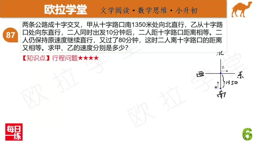 6年级P87(知识点:行程问题)左右为难的十字路口,路程忒贼