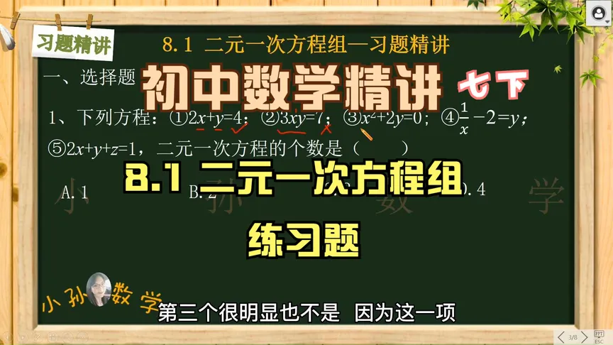 「初中数学精讲」初一 下 8.1 二元一次方程组(练习题)