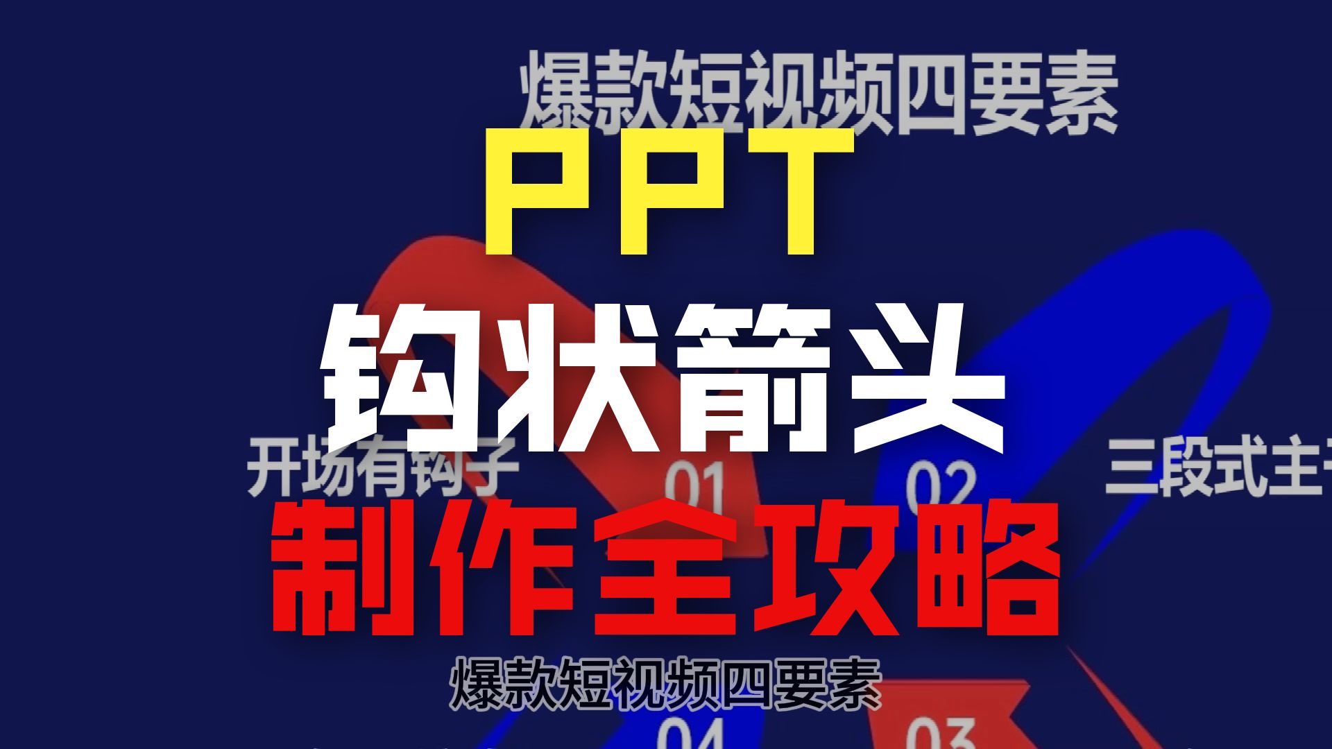 爆款短视频四要素,如何制作PPT钩子箭头形状