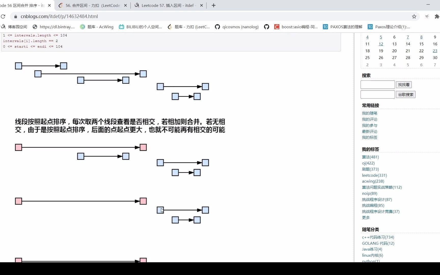 Leetcode 56 区间合并 排序